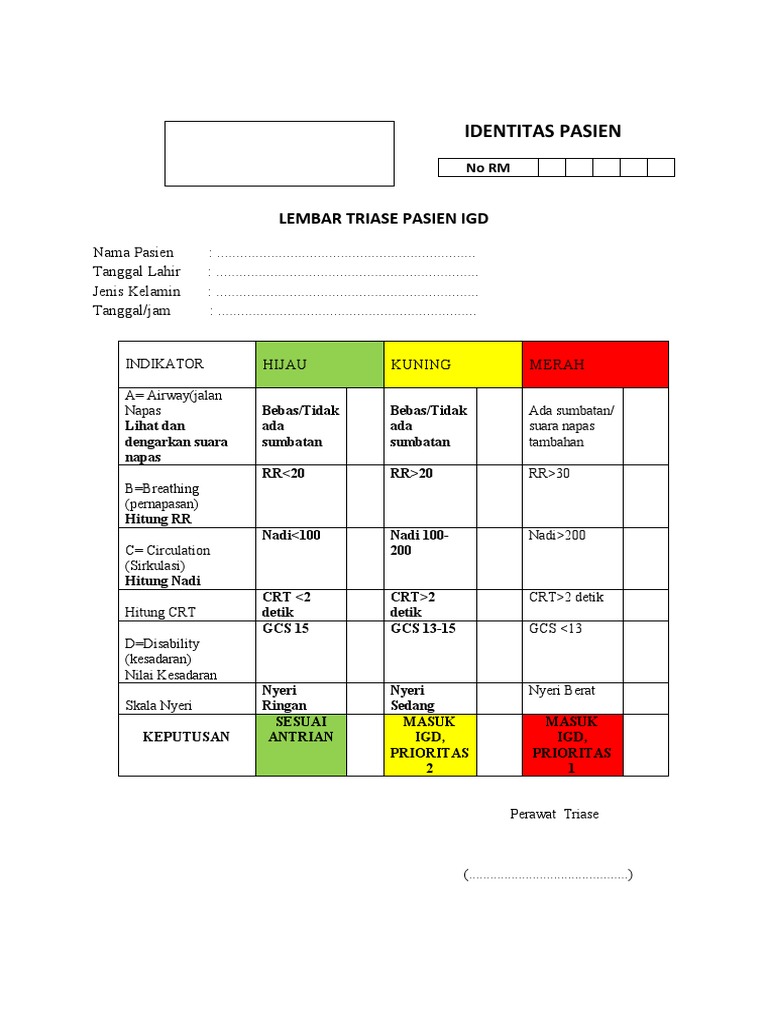 Lembar Triase Pasien IGD | PDF