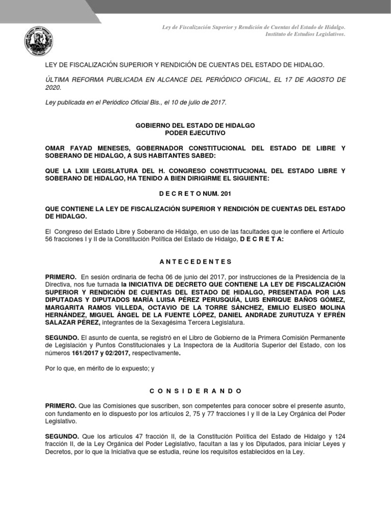 Ley de Fiscalización Superior y Rendición de Cuentas Del Estado de ...