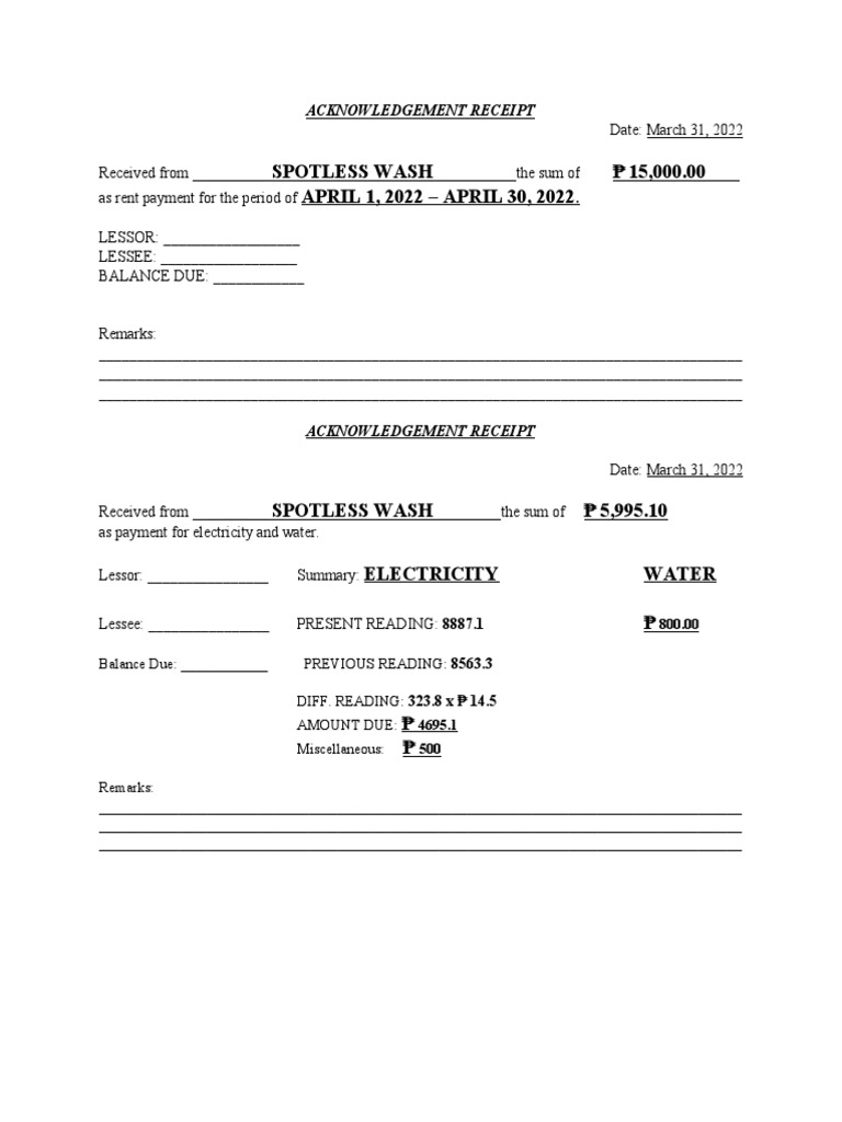 ACKNOWLEDGEMENT RECEIPT Laundry | PDF
