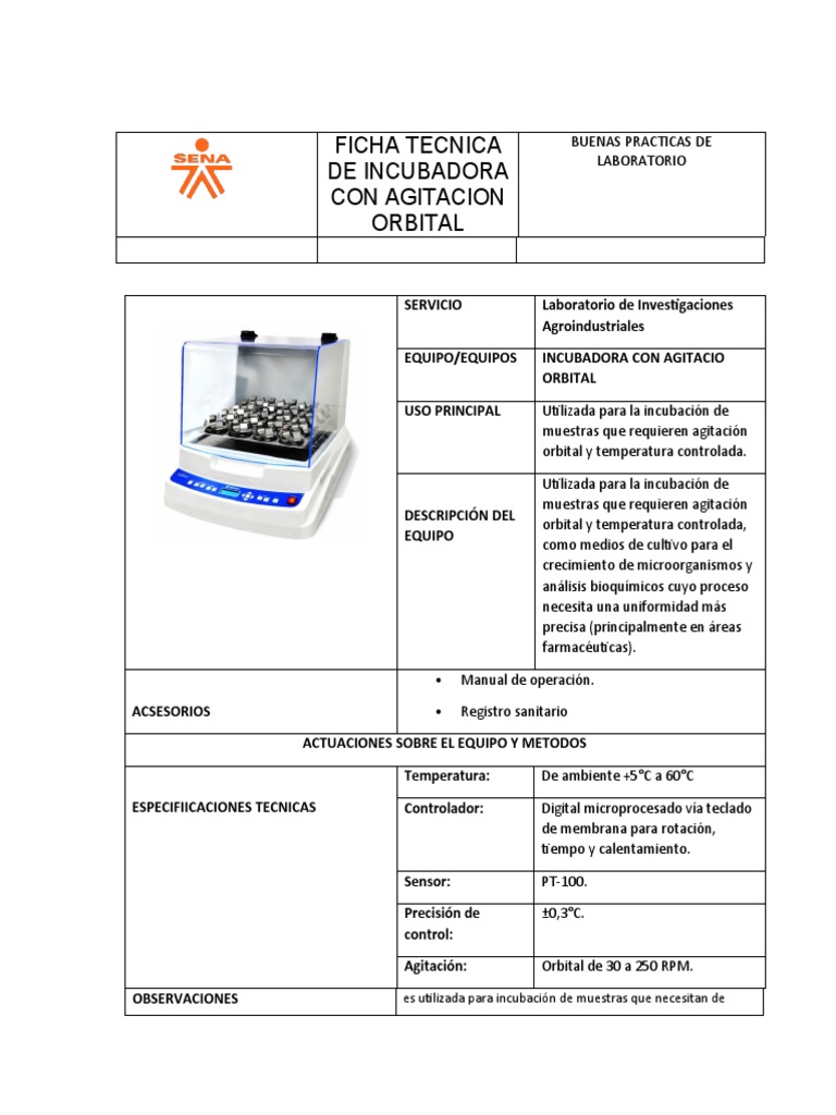 Ficha Tecnica de Incubadora | Descargar gratis PDF | Química