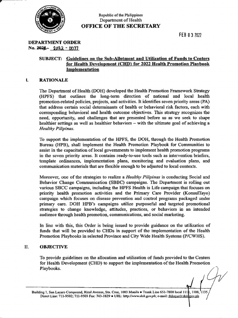 DOH - DO No. 2022-0037 - Guidelines On The Sub Allotment For 2022 ...
