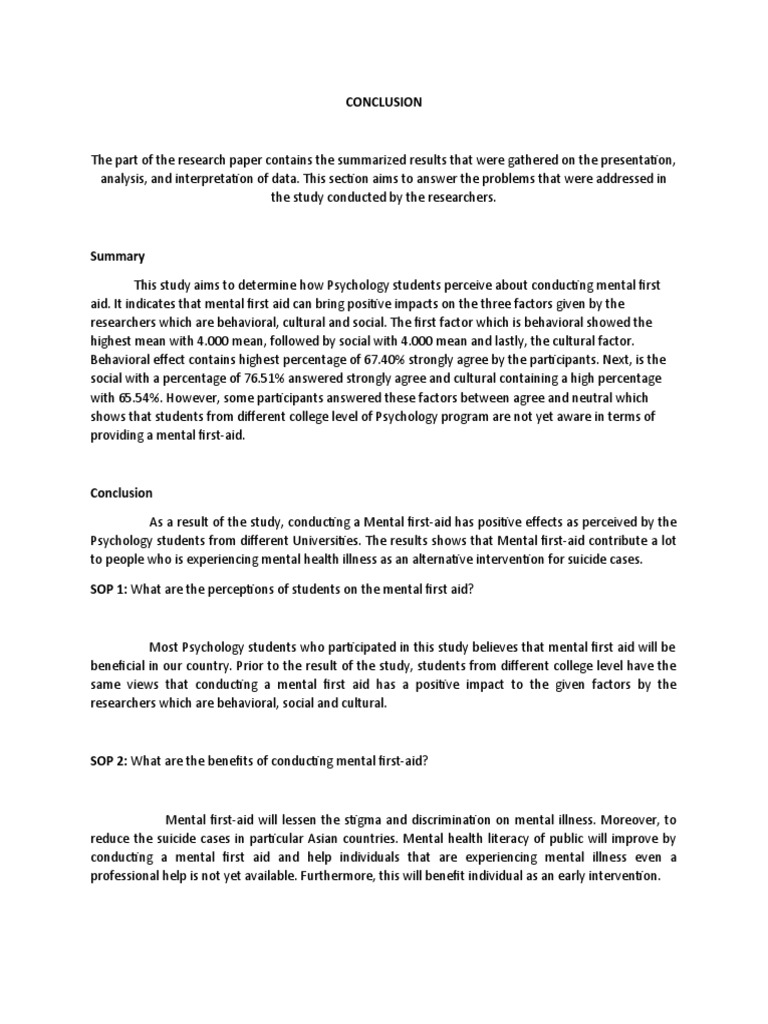 Conclusion & Recommendation | PDF | Mental Health | Mental Disorder