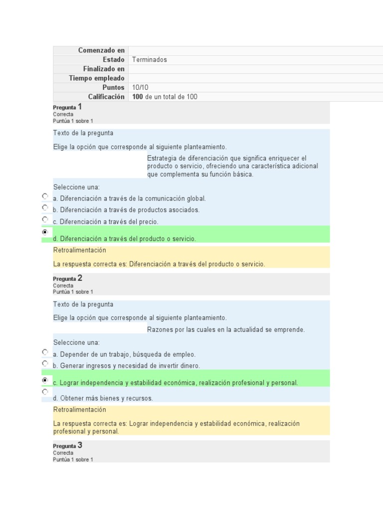 EA1. Cuestionario Estrategias en El Emprendimiento | PDF | Iniciativa empresarial | Ciencias ...