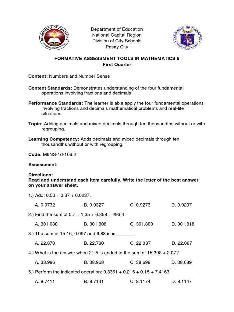 Worktext in Mathematics 6 (1st To 4rth) | PDF | Learning | Numbers