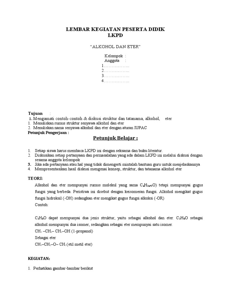 Worksheet Penamaan Alkohol dan Eter | PDF