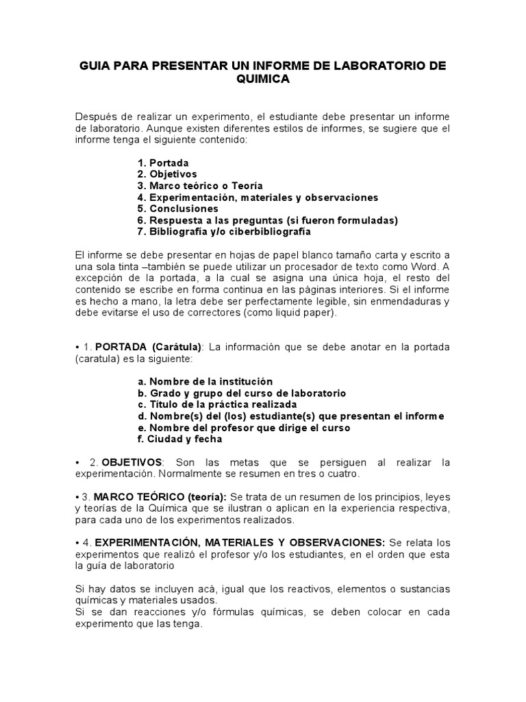 Guia para Presentar Un Informe de Laboratorio de Quimica-1 | PDF | Laboratorios | Experimentar