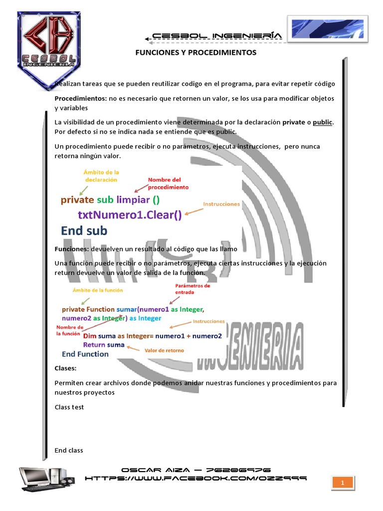 FUNCIONES Y PROCEDIMIENTOS Visual Basic | PDF