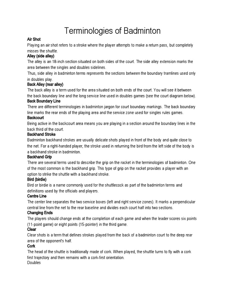 Badminton Terms and Definitions | PDF | Leisure | Summer Sports