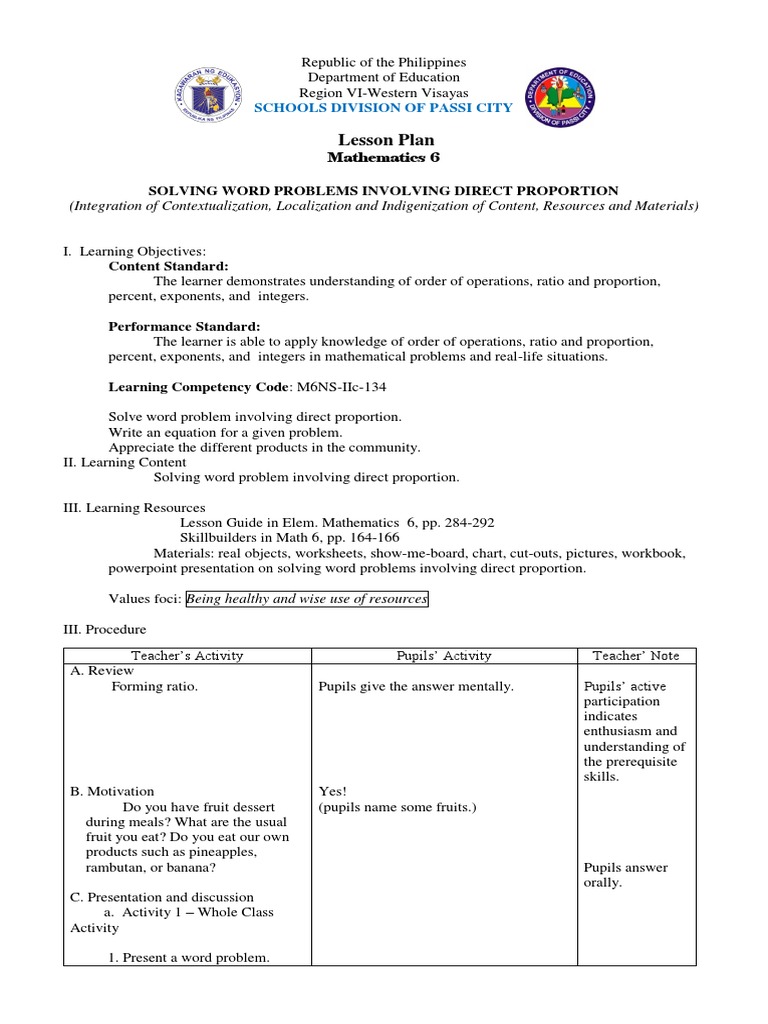 Math 6 - Contextualized Lesson Plan | PDF | Teachers | Lesson Plan