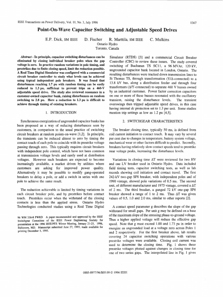 IEEE-Point-on-Wave Capacitor Switching and Adjustable Speed Drives ...
