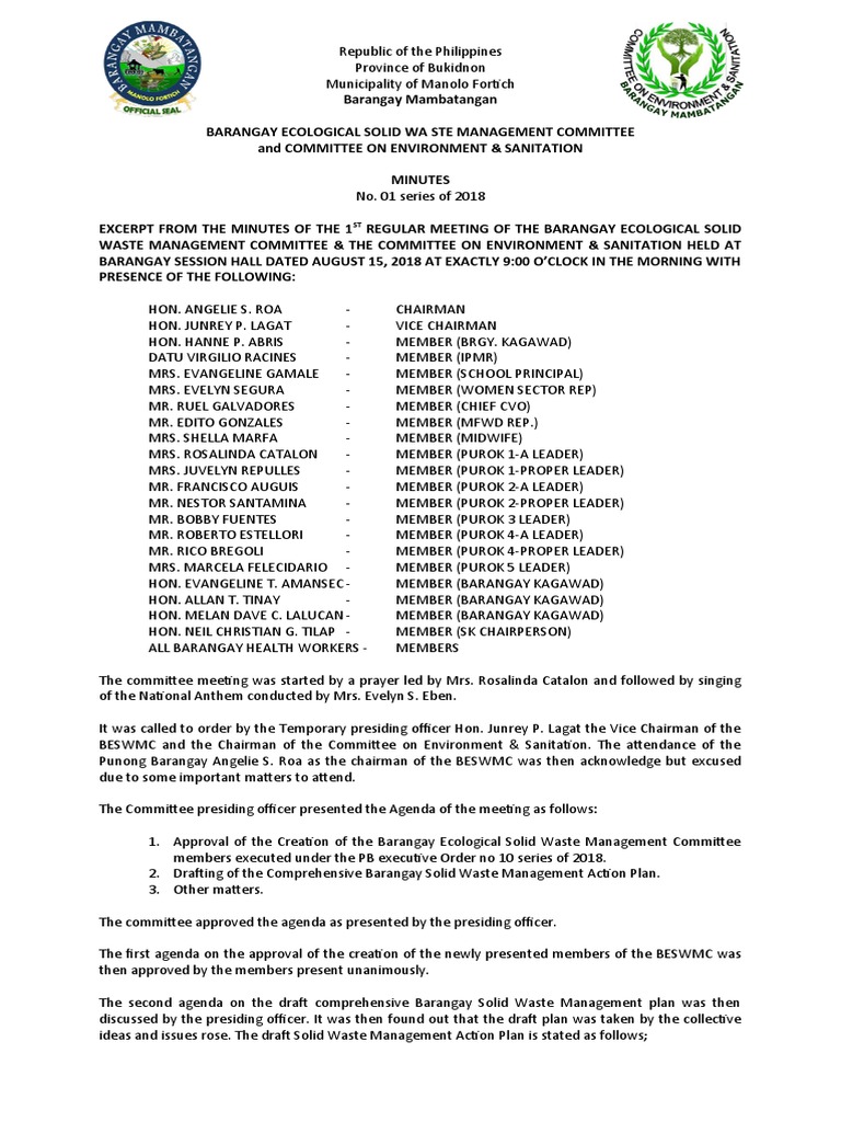 Beswmc 1st Meeting Minutes | PDF
