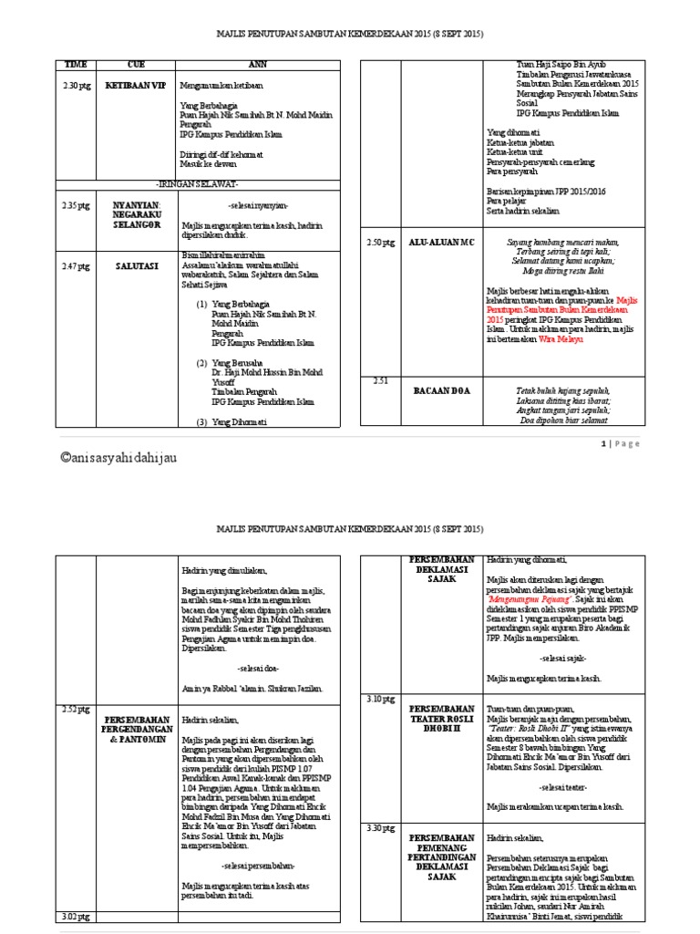 Teks Pengacara Majlis Sambutan Bulan Kem | PDF