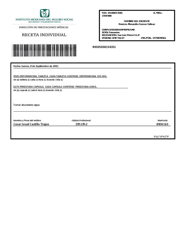 Receta Imss Act. (Gripe) | PDF