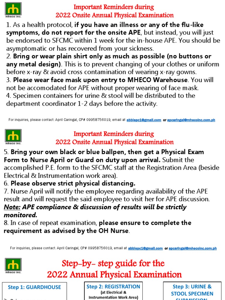 Onsite APE 2022 Guidelines | PDF | Physical Examination | Drug Test