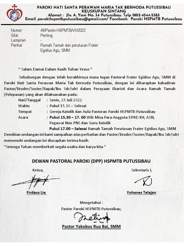 Undangan Ramah Tamah Frater Egidius | PDF