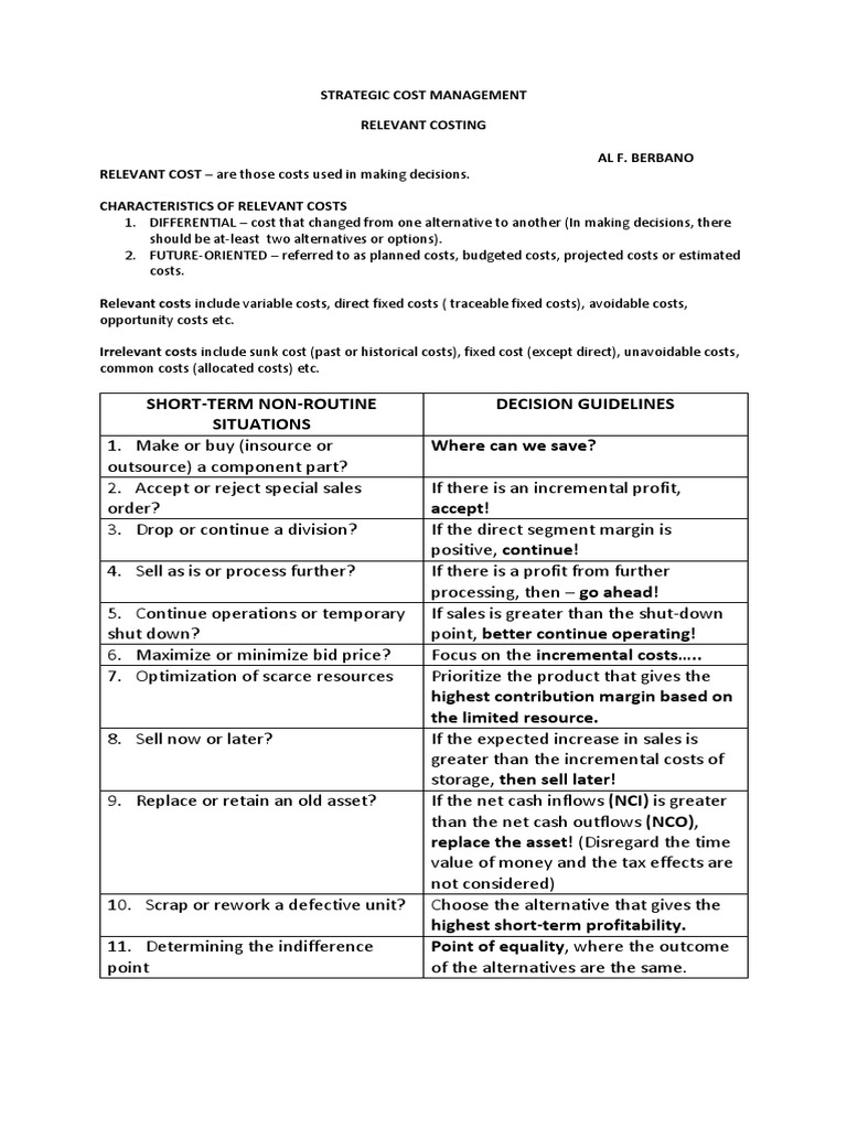 Problem Lecture - Relevant Costing | PDF | Labour Economics ...