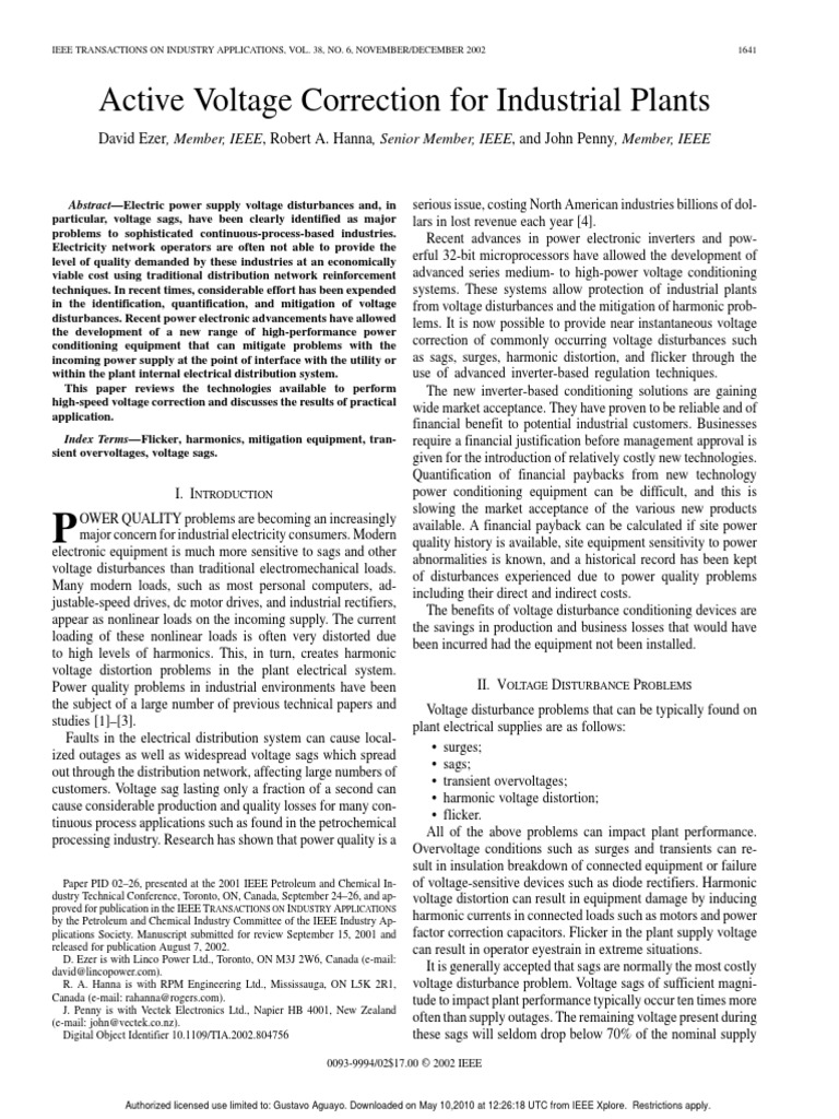 IEEE-Active Voltage Correction For Industrial Plants-Vectek | PDF ...
