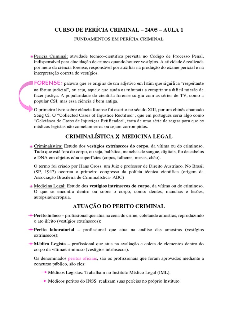 Perícia Criminal | PDF | Lesão corporal (crime) | Testemunha especializada