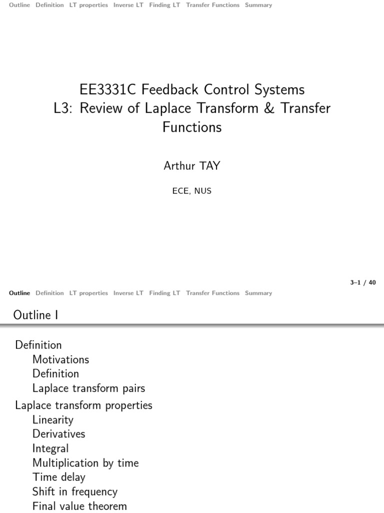 EE3331C Feedback Control Systems L3: Review of Laplace Transform ...
