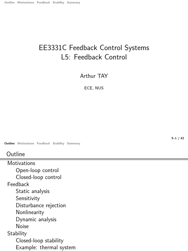 EE3331C Feedback Control Systems L5: Feedback Control: Arthur TAY | PDF ...