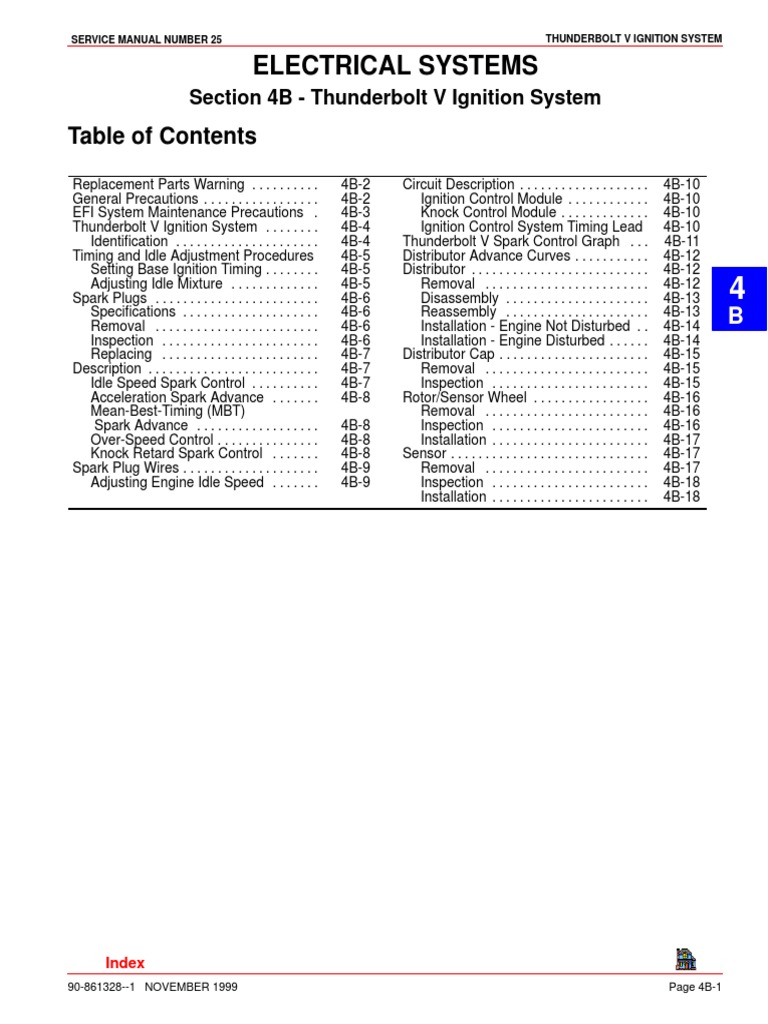 Electrical Systems: Section 4B - Thunderbolt V Ignition System | PDF | Distributor | Ignition System