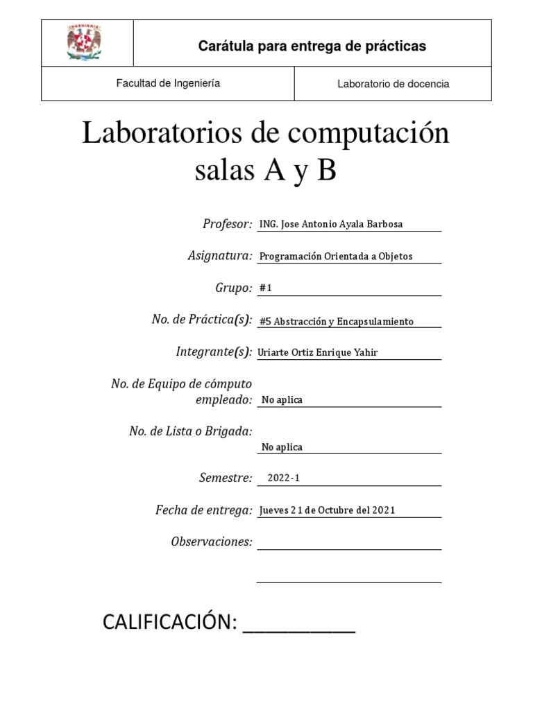 Poo 22 1 Uriarteortizenriqueyahir Practica 5 Pdf Objeto