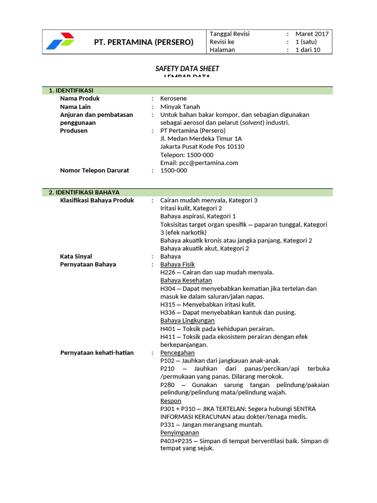 MSDS Minyak Tanah | PDF