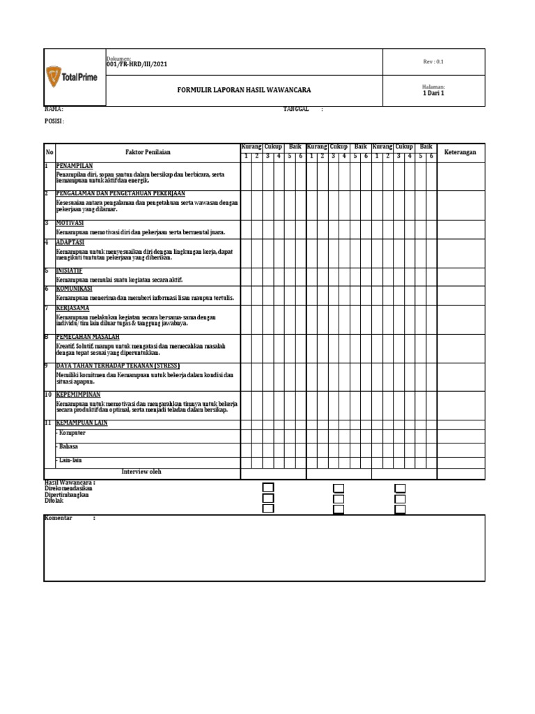Form Hasil Interview - Rev 0.1 | PDF