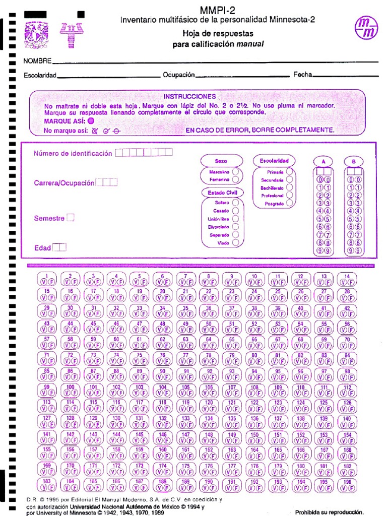 Hoja de Respuestas MMPI 2 | PDF
