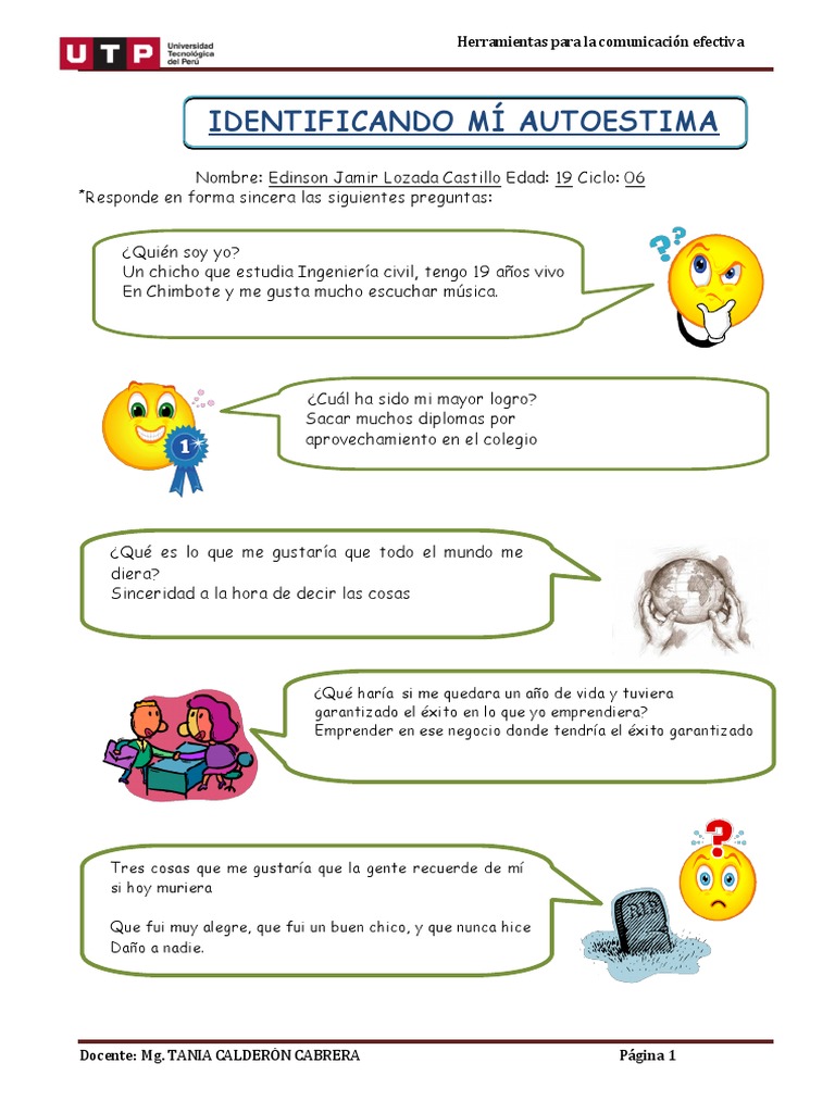 Identificando Mí Autoestima - Tarea | PDF