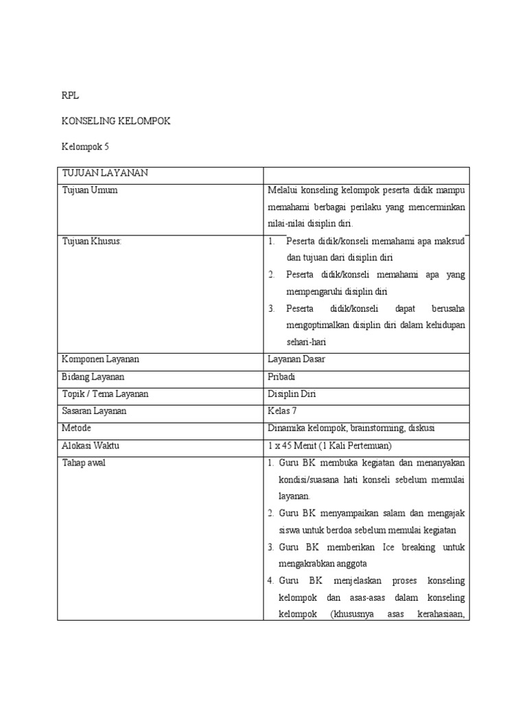 RPL Konseling Kelompok | PDF