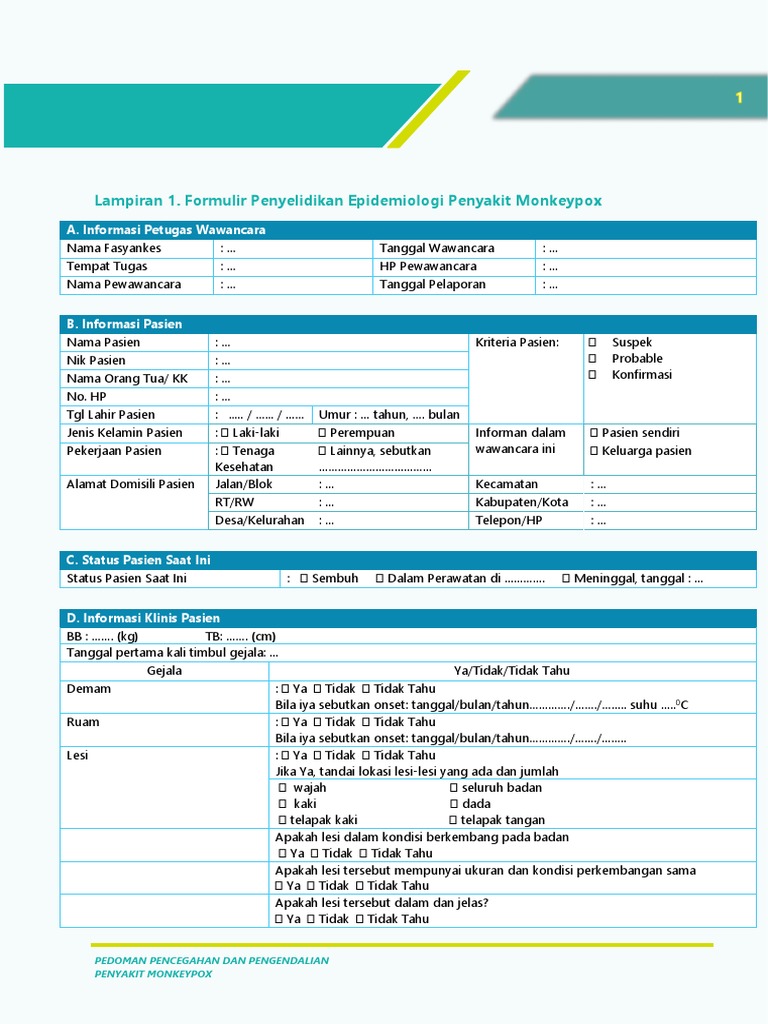 Formulir Penyelidikan Epidemiologi (PE) Monkeypox | PDF