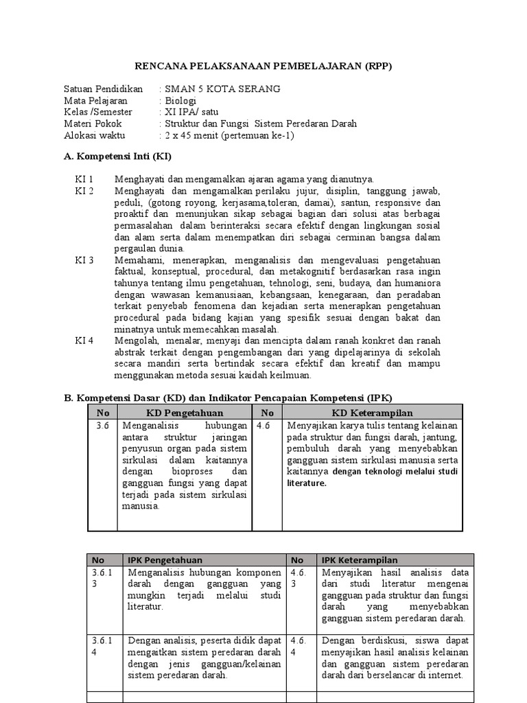 RPP PBL Sistem Sirkulasi | PDF