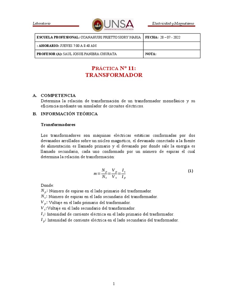 Practica 11 Transformador Pdf Transformador Inductor