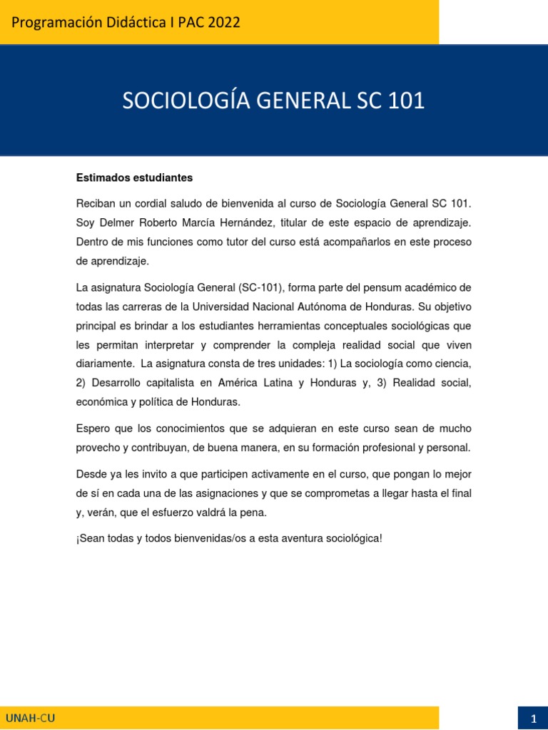 Planificación Didáctica SC 101 | PDF | Maestros | Sociología