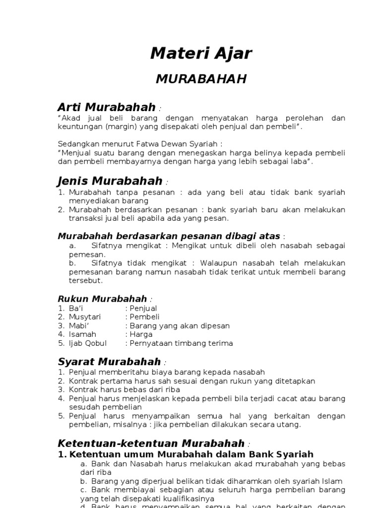 Panduan Lengkap Murabahah Syariah | PDF | Pengelolaan Keuangan & Uang
