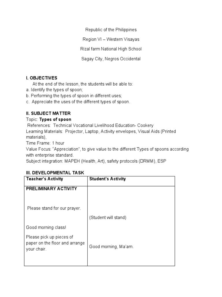 Joy Lesson Plan | PDF | Spoon | Tablespoon