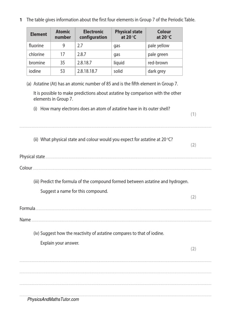 Group 7 (Halogens) - Chlorine, Bromine, Iodine 2 QP | PDF | Chlorine ...