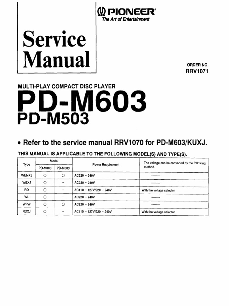 Hfe Pioneer Pd-m503 603 Service Rrv1071 | PDF