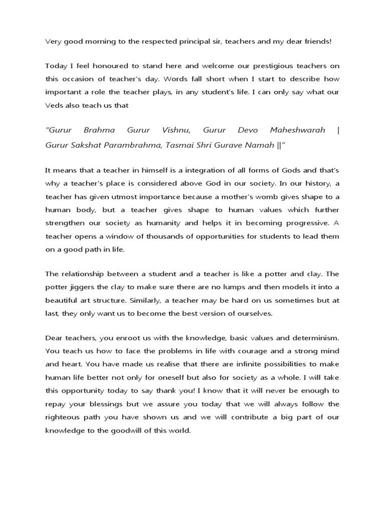 Very Good Morning To The Respected Principal Sir | PDF