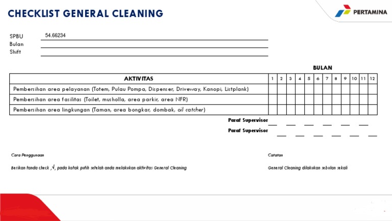 Checklist General Cleaning SPBU | PDF