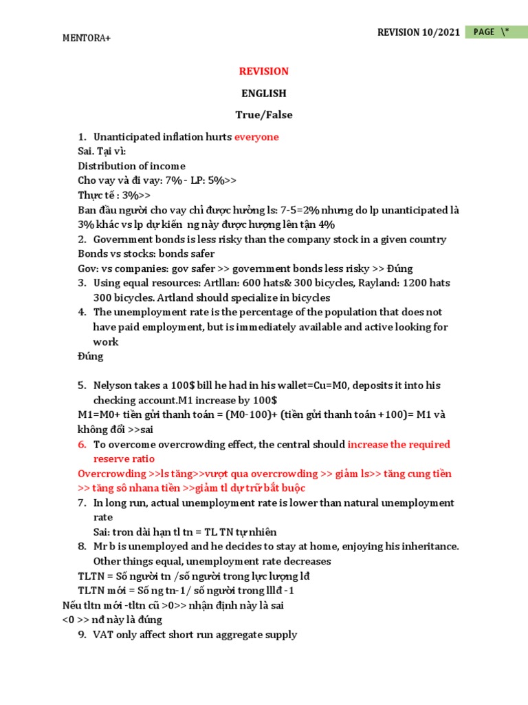 Economic Concepts True/False Quiz | PDF | Money Supply | Money