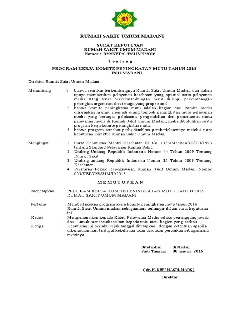 SK Program Kerja Komite Mutu | PDF