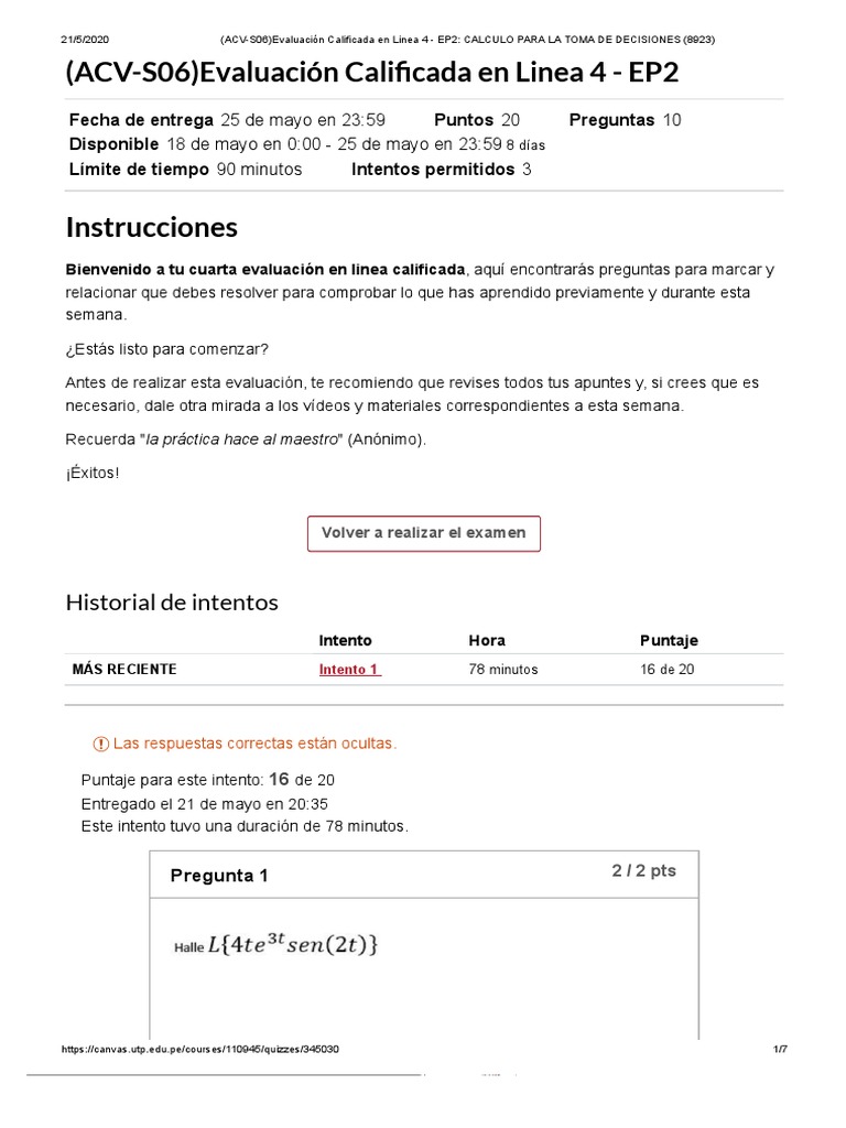 Acv s06 Evaluacion Calificada en Linea 4 Ep2 Calculo para La Toma - Compress | Descargar gratis ...