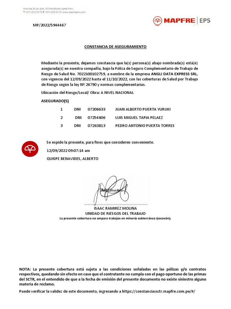 Certificado SCTR | PDF