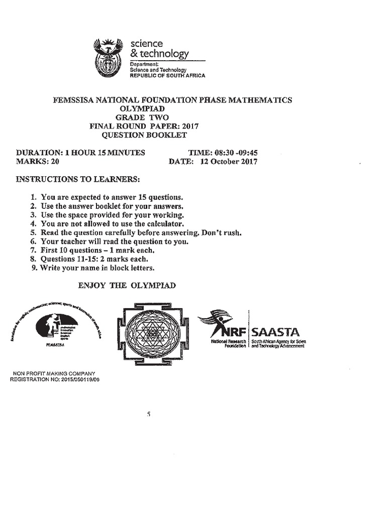 Foundation Grade 2 Final Round 2017 Questions | PDF