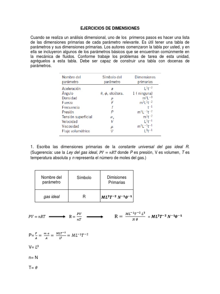 Ejercicios de Dimensiones | PDF | Gases | voltaje