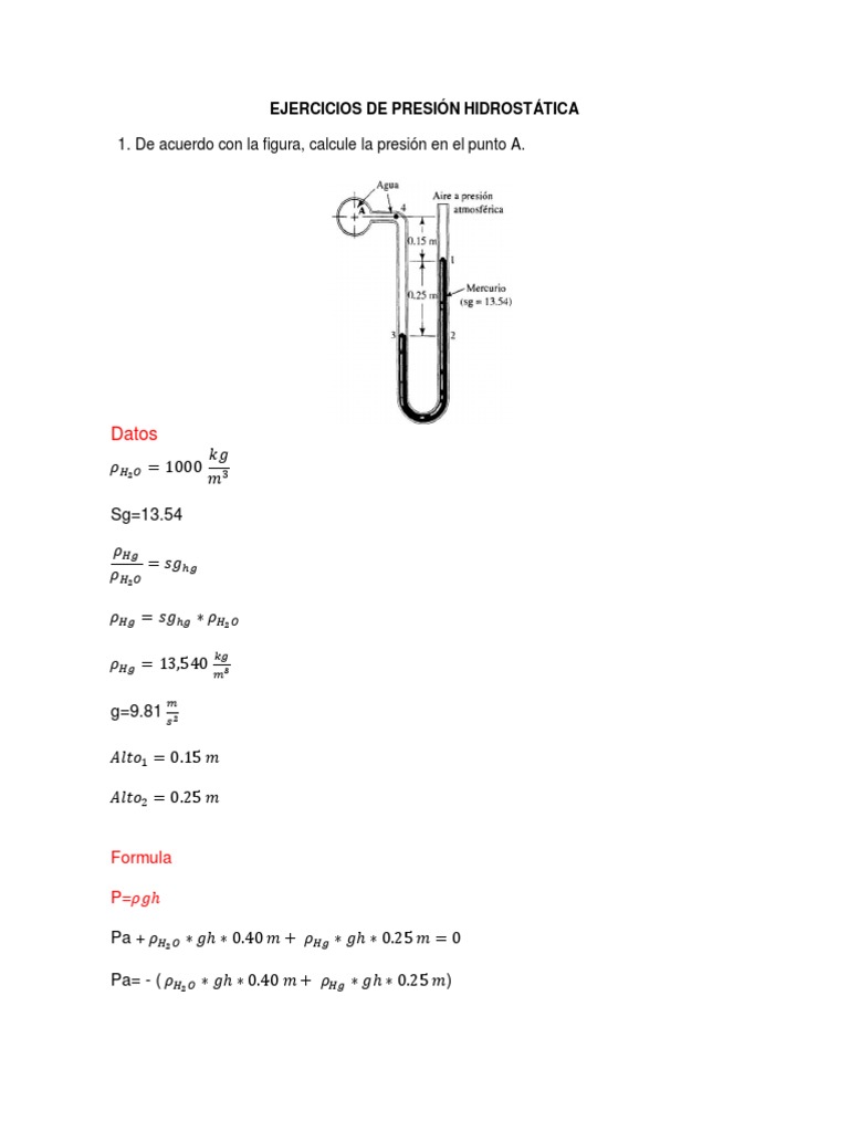 Ejercicios de Presión Hidrostática | PDF | Presión | Química Física