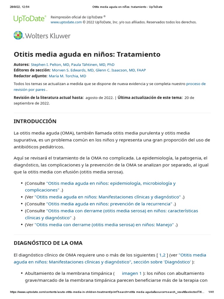 Otitis Media Aguda en Niños - Tratamiento - UpToDate | PDF | Penicilina | Alergia