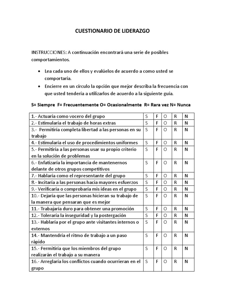 Cuestionario Liderazgo | PDF